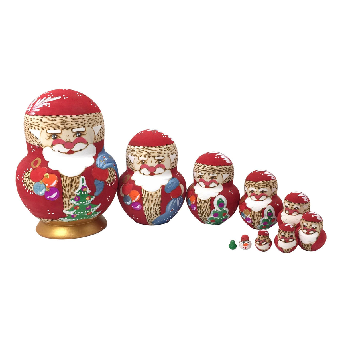 Russian Christmas Dolls. Santa Matryoshka. 10 Pieces Nesting Dolls.