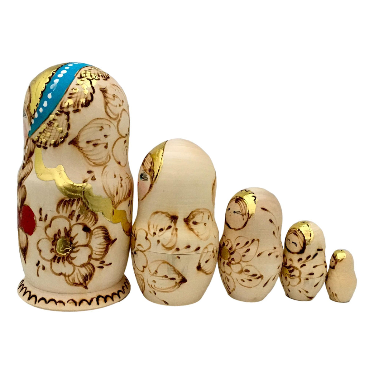 Wooden Stacking Dolls 5 Piece. Traditional Nesting Dolls. Matryoshka