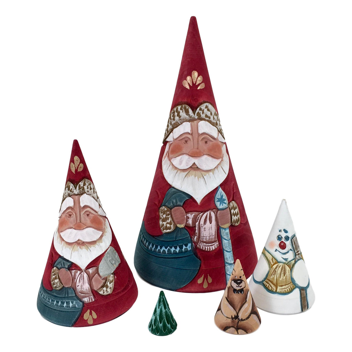 Buy Russian Santa Nesting Dolls. Unique Shape Carved Santa Snowman Set
