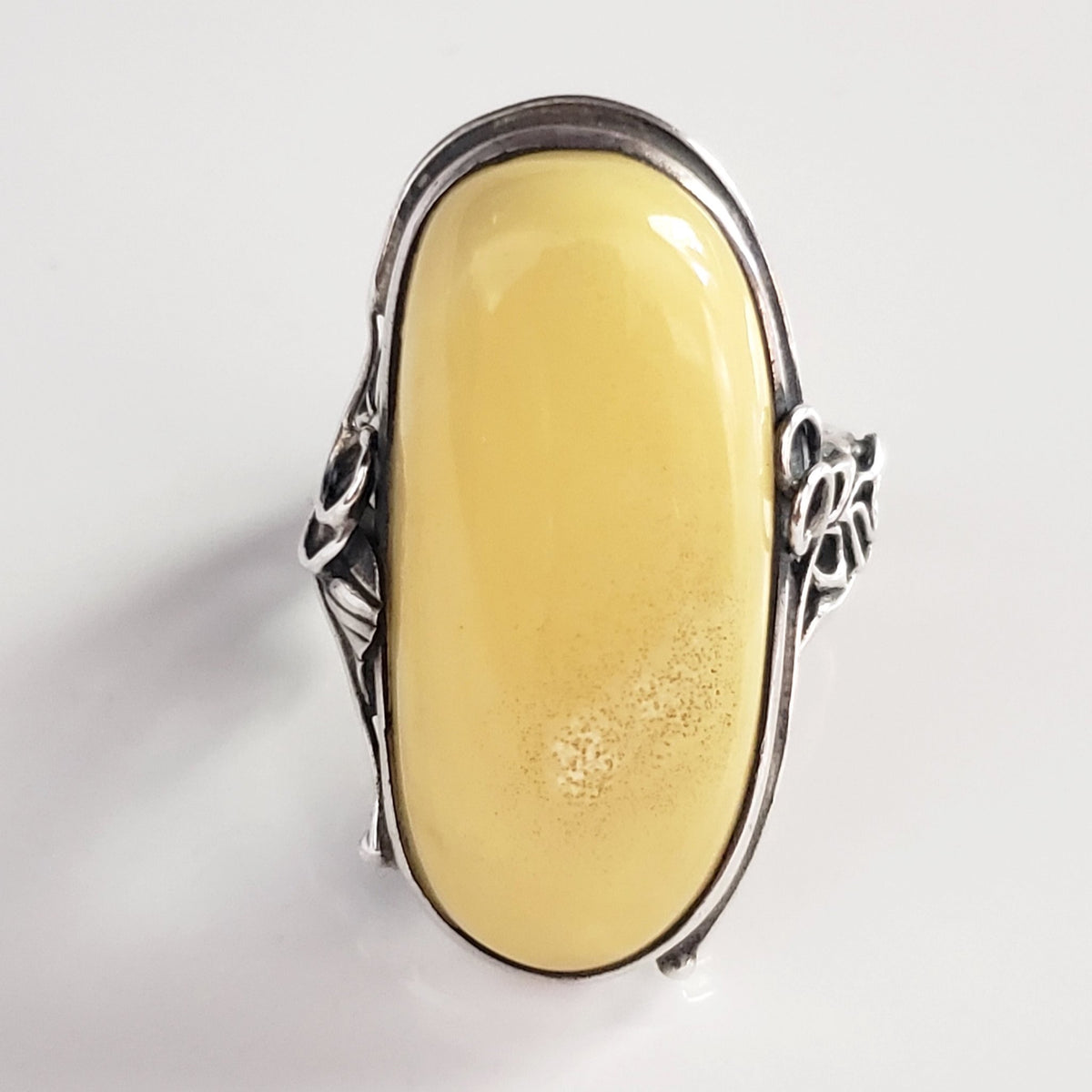 Buy Large Natural Butterscotch Amber Silver Floral Frame One-of-Kind