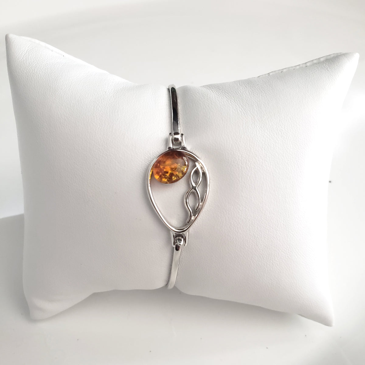 For Sale Sterling Silver with Natural Amber Buckle Bracelet
