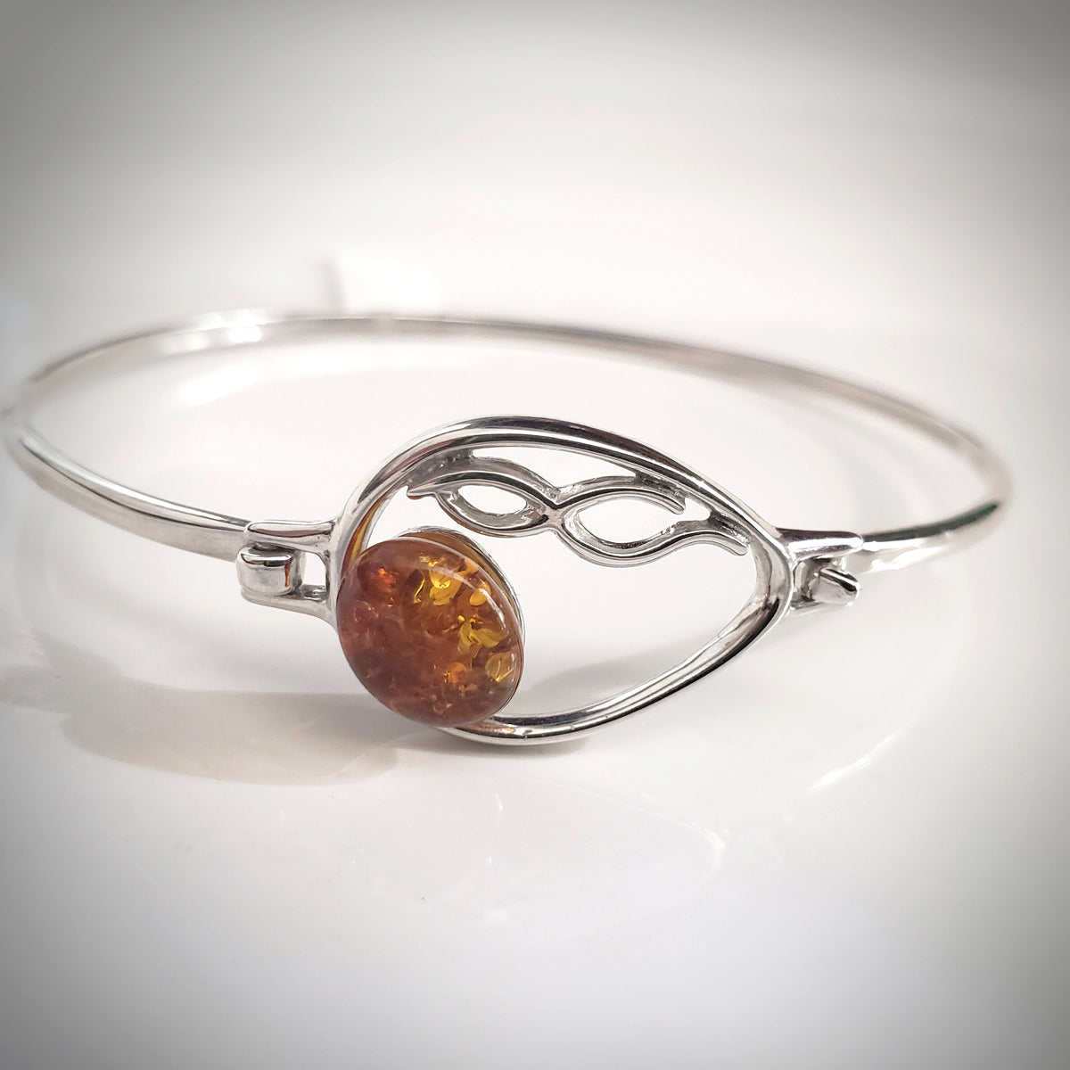 For Sale Sterling Silver with Natural Amber Buckle Bracelet