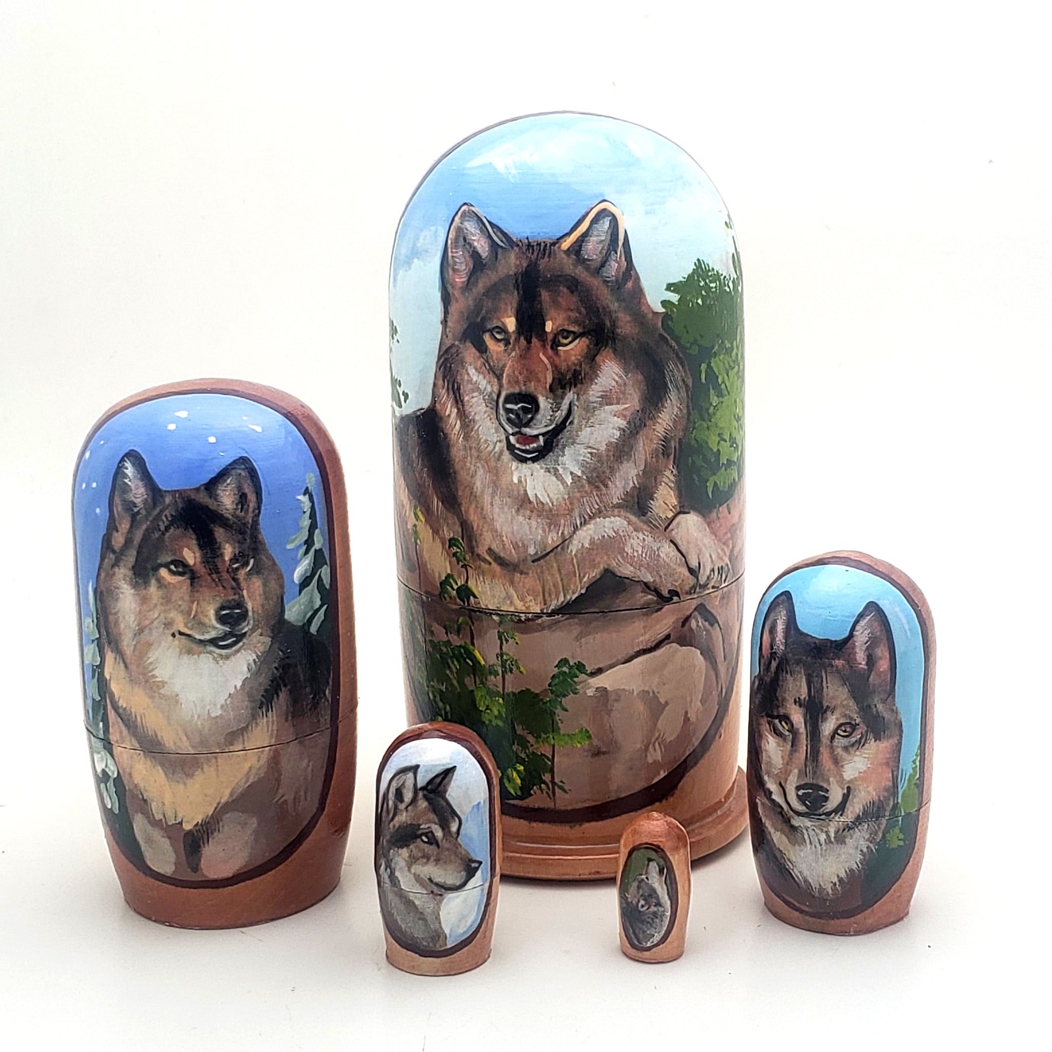 Buy online Gray Wolf Nesting Dolls Gift Set of five different pictures